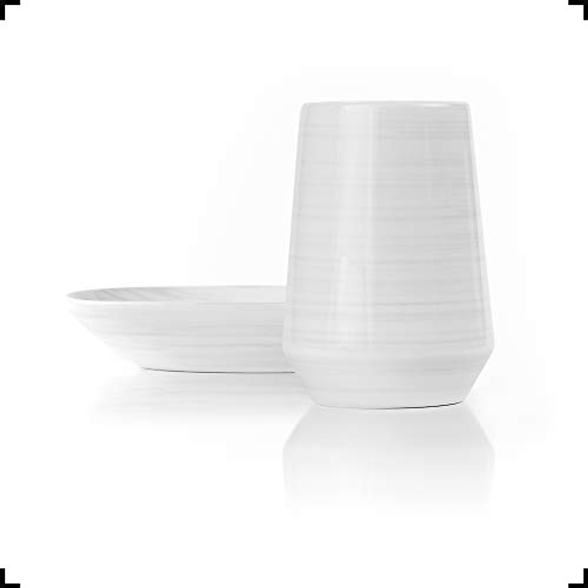 Willow&Ivory Bathroom Accessories Set | 4 Piece, Ceramic Bath Set | Toothbrush Holder, Soap Dispenser, Soap Dish & Tumbler | White Oak Collection