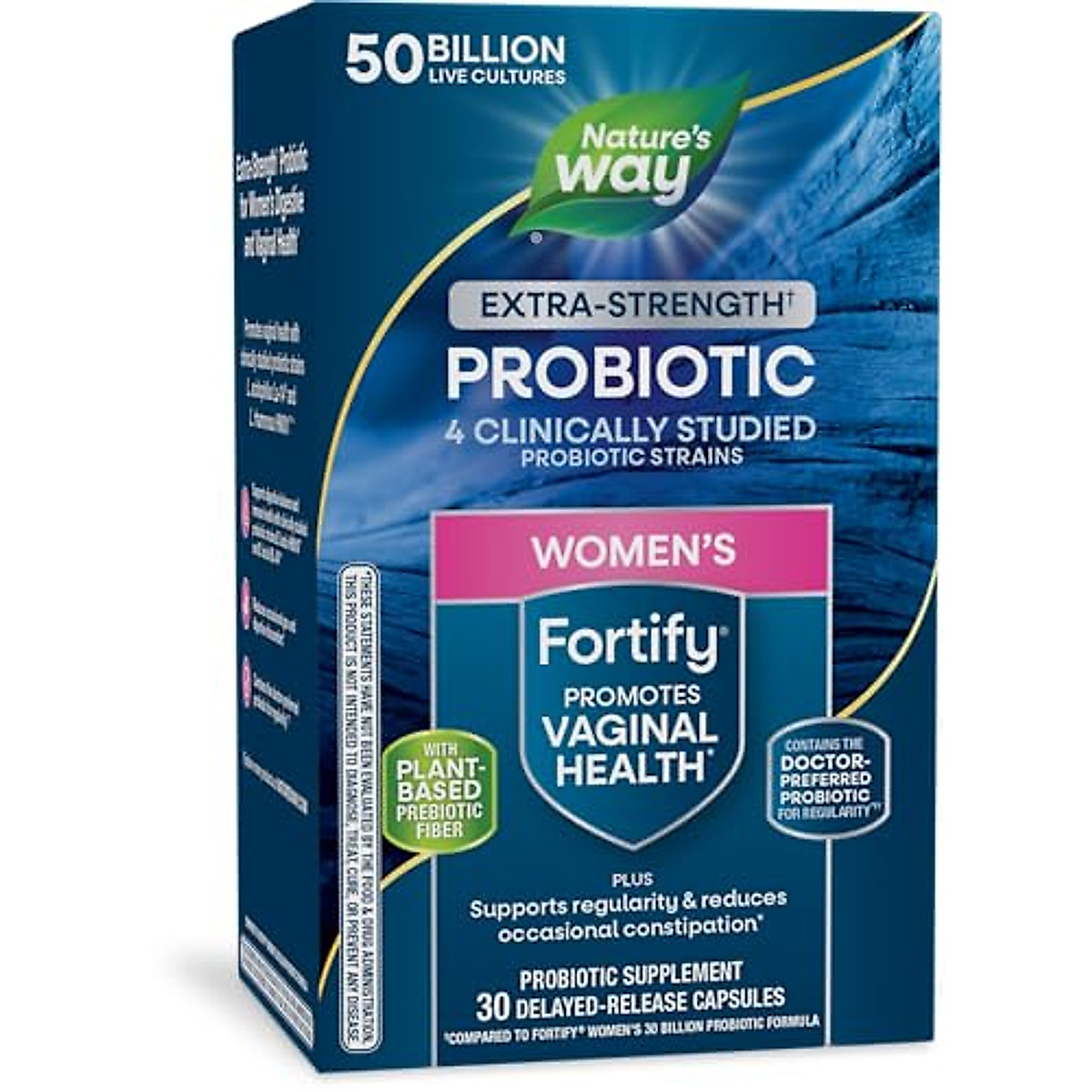 Nature's Way Women's Extra Strength** Fortify Probiotic, 50 Billion Live Cultures, Supports Digestive, Vaginal, & Immune Health*, Plant-Based Prebiotic Fiber, Non-GMO, 30 Capsules (Packaging May Vary)