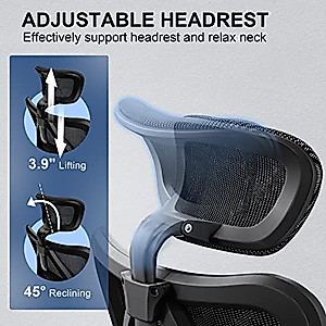 SIHOO Ergonomic Mesh Office Chair, Computer Desk Chair with 3-Way Armrests, 2-Way Lumbar Support and Adjustable Headrest, High Back Home Office Chair with Tilt Function, Mesh Back and Seat(Black)