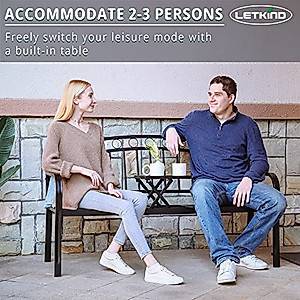 LETKIND 59" Outdoor Metal Bench Table Patio Garden Benches 3-Seater with Steel Frame for Porch, Backyard, Park