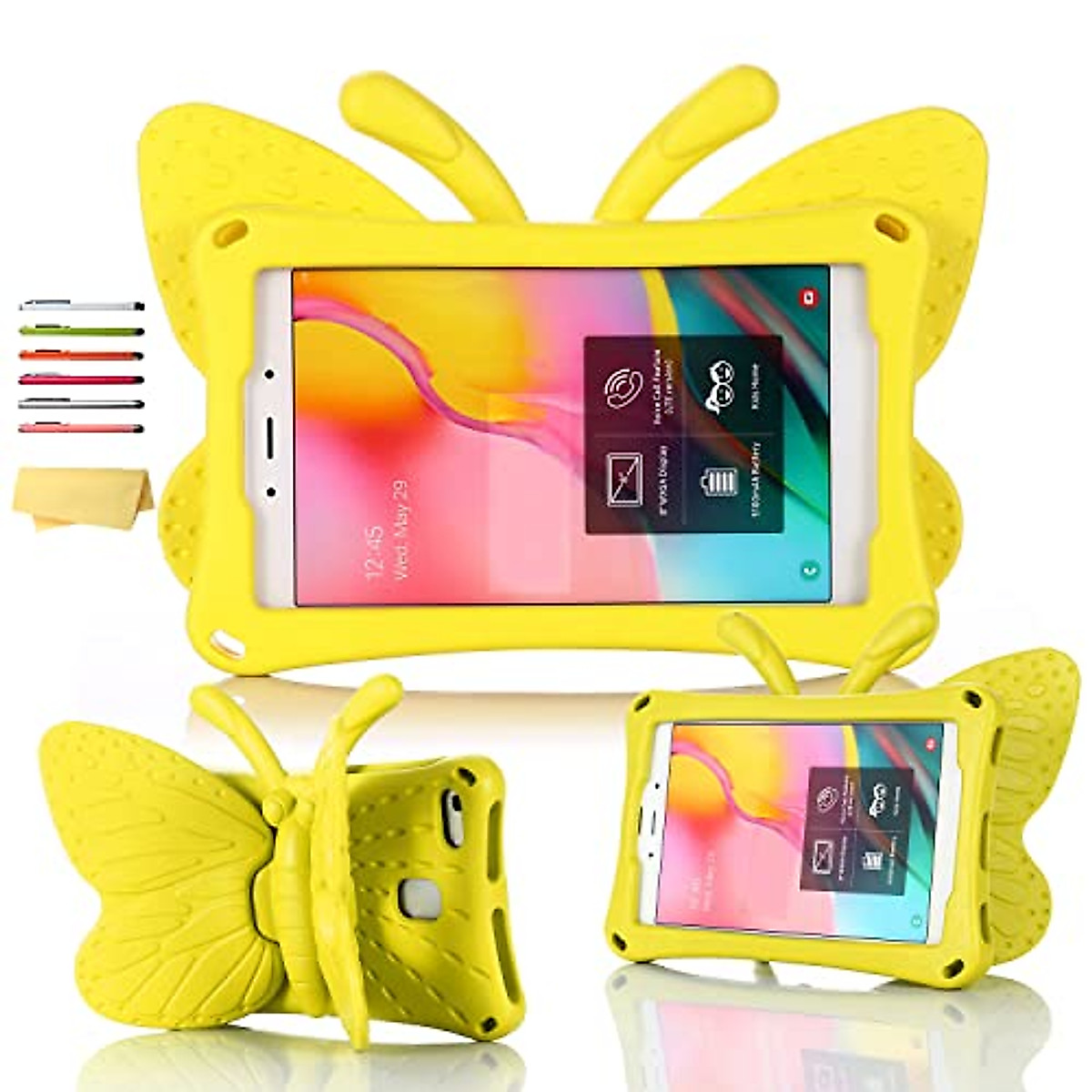 UUcovers Kids Case for Amazon Kindle Fire HD 8 Tablet (8th/7th/6th Generation, 2018/2017/2016) 8" with Handle Folding Kickstand Kid-Proof Shockproof EVA Foam Lightweight Stand Cover, Yellow Butterfly