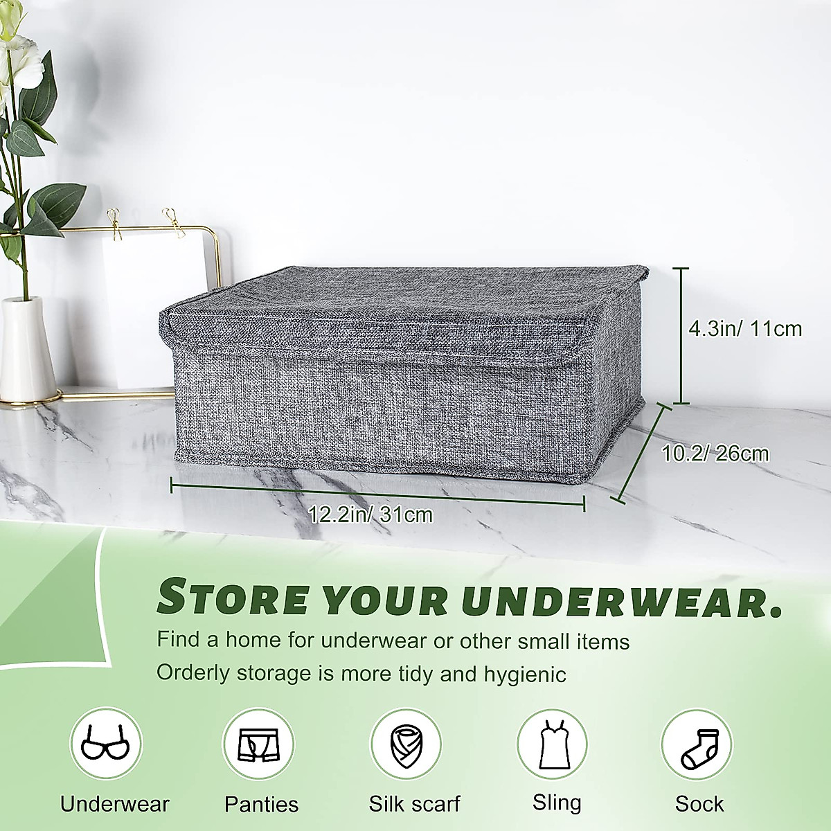 3 Pack Closet Underwear Organizer Storage Box with Lid, 13 Cell Collapsible Dustproof Linen Cabinet Drawer Dividers Organizers, Washable Storage Boxes for Clothes Socks Lingerie Ties Scarves(Gray)