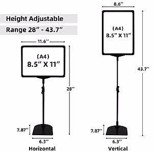 Sign Holder, Sign Stand with Adjustable Height Snap Open, Reusable Sign Holder 8.5 x 11 Inch, Sign Stands for Display Advertising Business Menu Flyer Signage, Vertical and Horizontal View Sign Holder Stand (Black, 2 Pack)