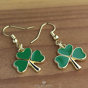 Shamrock Green Dangle Earrings: Green Clover Dangling Earrings for Women - St Patrick's Day Accessories (Gold)