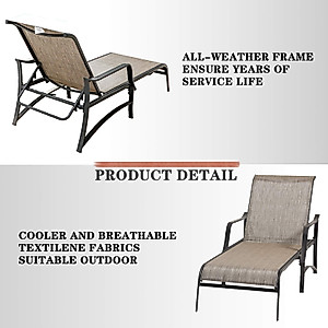 Sports Festival 3 Pcs Chaise Lounge Set of 2 Patio Chairs with Adjustable Backrest in 4 Reclining Levels and 1 Metal Bistro Table with Tempered Glass Top Outdoor Furniture for Poolside