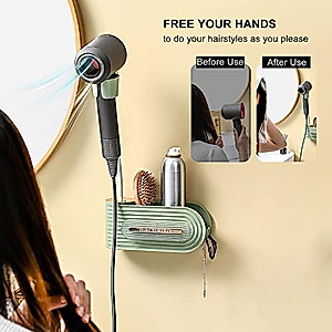 Longjet Hair Dryer Holder Wall Mounted, 360 Degree Rotating Blow Dryer Stand Hand Free, with Hair Tool Organizer Storage Box (Light Green)