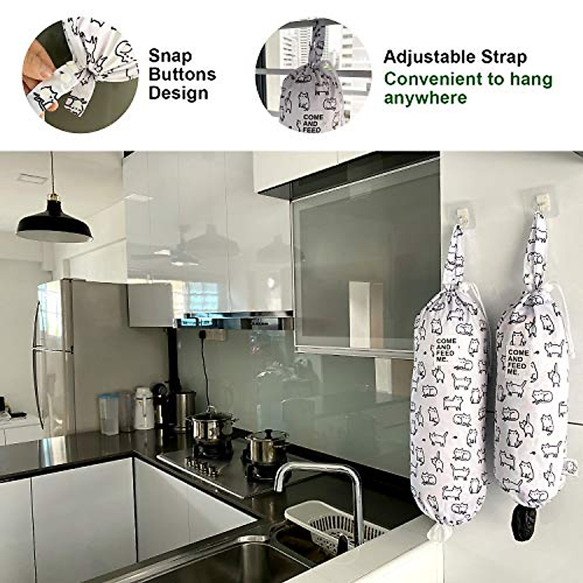 2pcs Waterproof Plastic Grocery Trash Bag Holder Shopping Carrier Holder Organizer Kitchen Storage Bag Dispenser Multiple Designs Sizes Cats