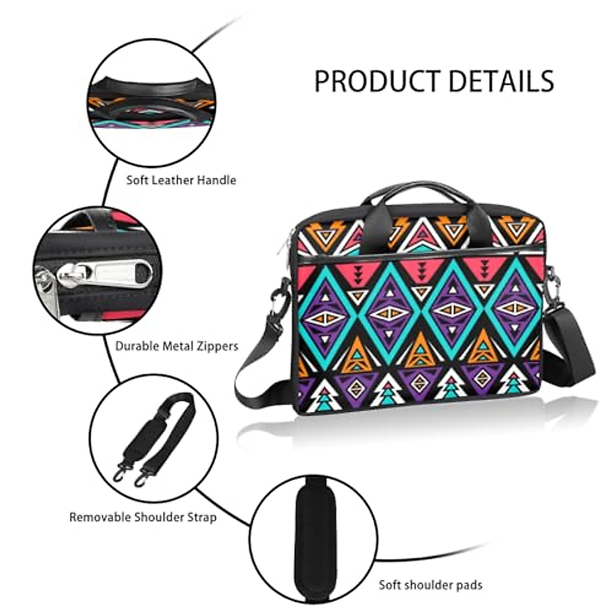 Ethnic Pattern Laptop Computer Bag Waterproof Shoulder Messenger Bag 13-15 inch Durable Laptop Tote Bag with Shoulder Strap Handle Lightweight Crossbody Briefcase