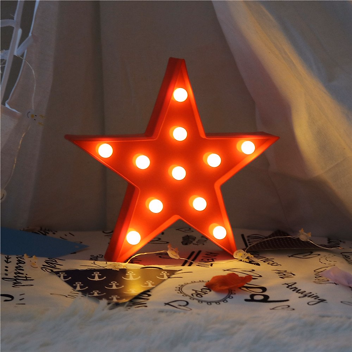 Marquee Light Star Shaped LED plastic Sign-Lighted Marquee STAR Sign Wall Décor Battery operated (Red)