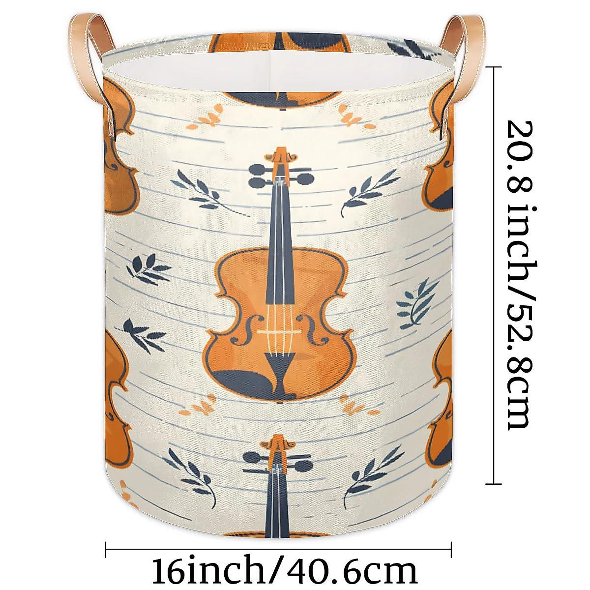 Custom Round Collapsible Laundry Baskets Violin Leaves Customized Large Toy Basket Personalize Hamper Dorm Bathroom Playroom Room Decor 16x20.8 Inch