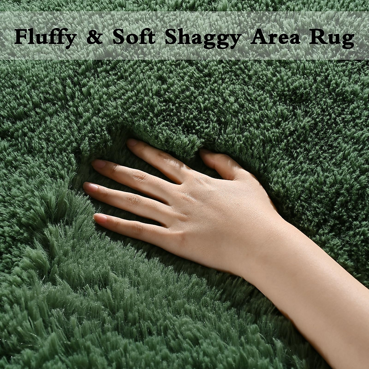 DweIke Super Soft Shaggy Rugs Fluffy Carpets, 8x10 ft, Dark Green Area Rug for Living Room Bedroom Girls Kids Room Nursery Home Decor, Non-Slip Plush Indoor Floor Bedside Rug, 8x10 Feet Deep-Green