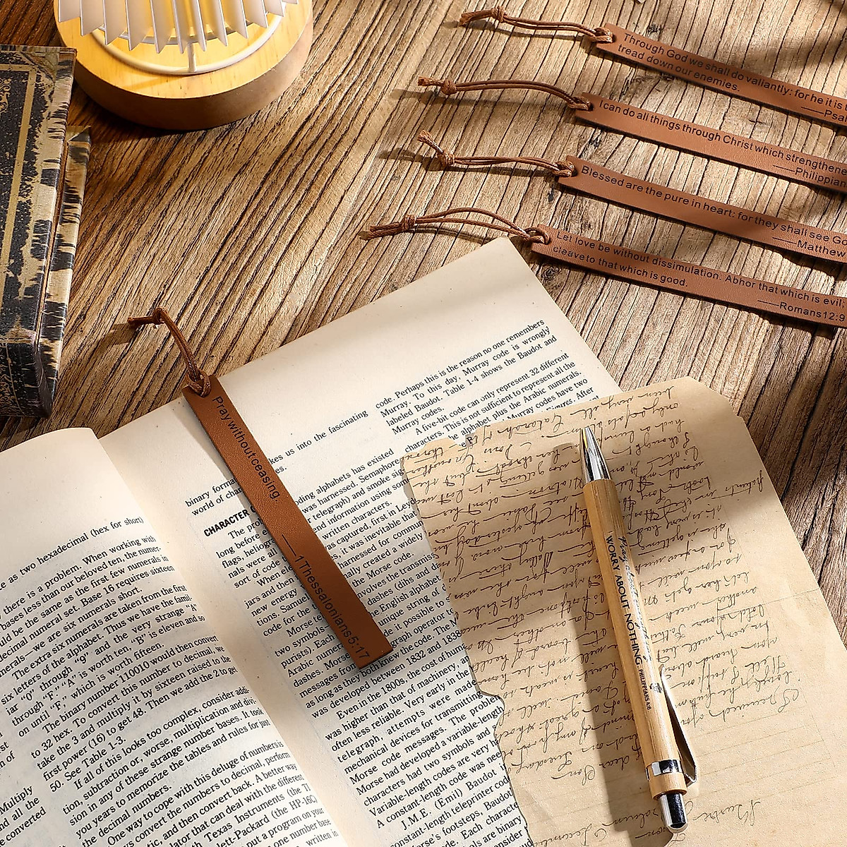 20 Pieces Christian Gifts Bible Bookmark Inspirational Book Markers Religious Gifts Christian Leather Bookmark Scripture Church Supplies Christmas Reading Reward, 20 Styles (Brown)
