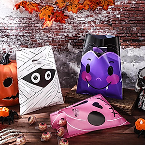 Locmeo 72 Pcs Halloween Treat Bags Trick or Treat Goodie Bags Halloween Candy Bags with Handles Bulk Plastic Gift Bags for Halloween Party Favors (Multiple Color,Lovely Style)