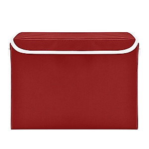 Joisal Maroon Stackable Flip-Top Storage Basket with Lid, Collapsible Bins with Lids, Plastic Storage Box Bins, with Handle and Full Print