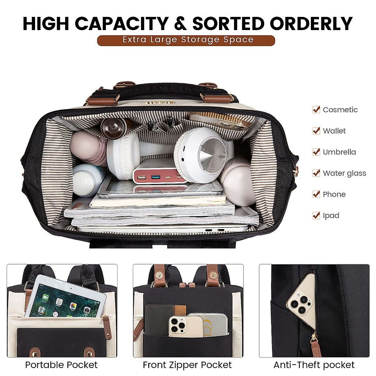 LOVEVOOK Mini Backpack for Women, Small Backpack Purse for Women Teen Girls, Cute Bookbag Fashion Daypacks for Shopping, Working or Dating, Black-White