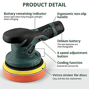 EYPINS Car Polishers and Buffer,6" Cordless Car Polisher for Car Waxing and Polishing,Rechargeable,Random Orbital DA Polisher Buffer,6-level Variable Speed,25Pcs Buffer Polisher Machine Kit
