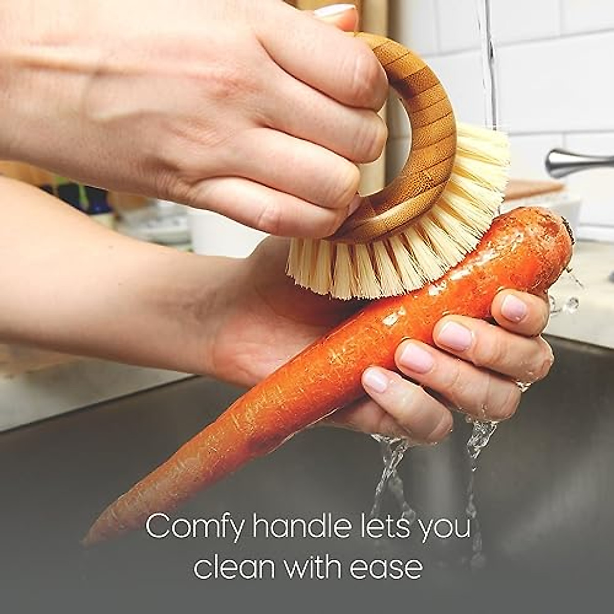Full Circle The Ring Bamboo Vegetable and Fruit Cleaning Brush - A Versatile Scrubber for Food, Including Potatoes, Mushrooms, and Veggies with Recycled Bristles and Handle