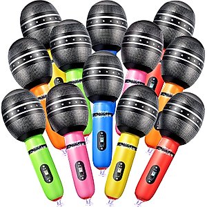 Zhanmai 12 Pieces Inflatable Microphones Blow up Microphone Plastic Microphone Props Blow up Microphones Toys for Musical Concert Themed Party Cosplay Stage Birthday Decoration Supplies, Random Colors