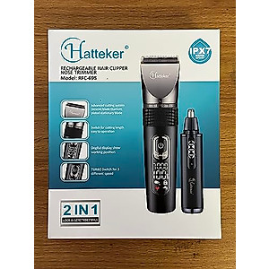 Hatteker Cordless Hair Clipper Beard Hair Trimmer Hair Cutting Kit for Men Women Kids Barber Clippers Nose Hair Trimmer IPX7 Waterproof Professional