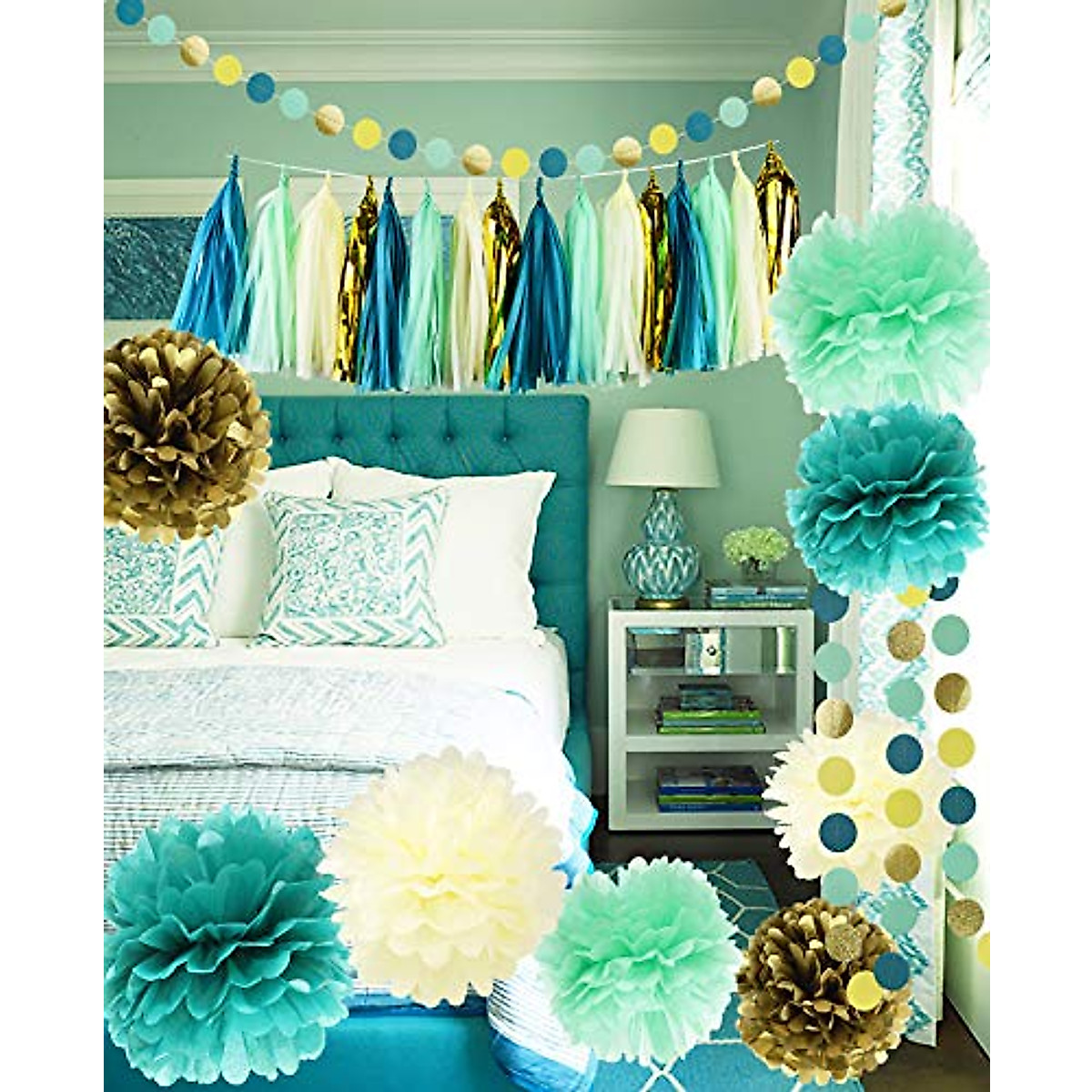 Teal Gold Birthday Party Decorations for Women Qian's Party Teal Mint Gold Bridal Shower Decorations/Teal Gold Wedding /Bachelorette/Baby Shower Decorations/Teal Mint Gold Birthday Party