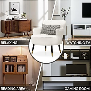 MoNiBloom Accent Chair Modern Armchair Single Sofa Chair with Lumbar Pillow, Mid Century Modern Comfortable Leatheraire Reading Chair for Living Room Bedroom, Metal Legs Back Club Arm Chair, White