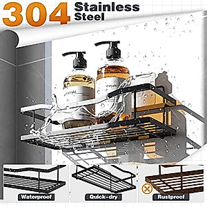 Monjuae Shower Caddy 5 Pack, Bathroom Organizer, Strong Adhesive Shower Shelves, No Drilling, Waterproof, Rustproof Shower Organizer for Inside Shower Rack, Shower Storage for Bathroom, Kitchen,Black