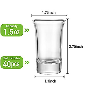 Aoeoe 40 Pack Shot Glass Bulk Set with Heavy Base, 1.5 Ounce Whiskey Shot Glasses, Clear Shot Glass Set, Round Shot Glasses Bulk, Small Glass Shot Cups for Vodka, Whiskey, Tequila, Espresso, Liquor