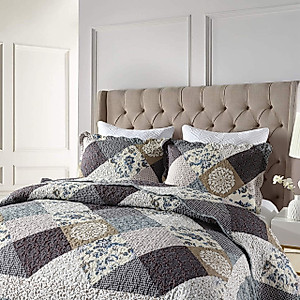 Travan 3-Piece Queen Quilt Set Quilted Bedspread Oversized Microfiber Lightweight Coverlet Set with Shams Reversible Printed Coverlet Bedding Set for All Season, Slate Blue, Queen Size