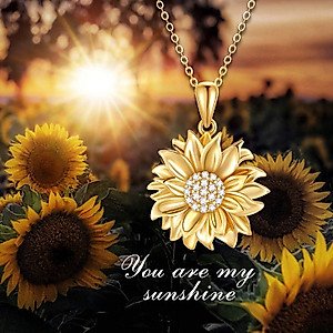 SISGEM Solid 14K Sunflower Pendant Necklace with Moissanite Gold Flower Necklace for Women You are My Sunshine Necklace Dainty Jewelry for Wife, Mom,16''-18''