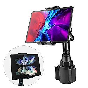Lopnord Car Cup Holder Tablet Mount Compatible with Samsung Galaxy Z Fold 4 3/Flip 4 3/S22 Ultra, Cell Phone and iPad Stand for iPhone 14 13 Pro Max iPad Mini 6/5/Galaxy Tab S8, iPad Holder for Car