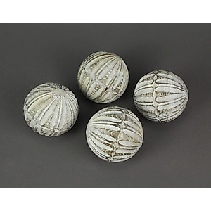 Things2Die4 Weathered Whitewashed Hand Carved Wooden Decor Balls Set of 4