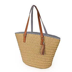 Womens Large Straw Shoulder Bag Beach Tote Handbag Purse with Tassel for Summer
