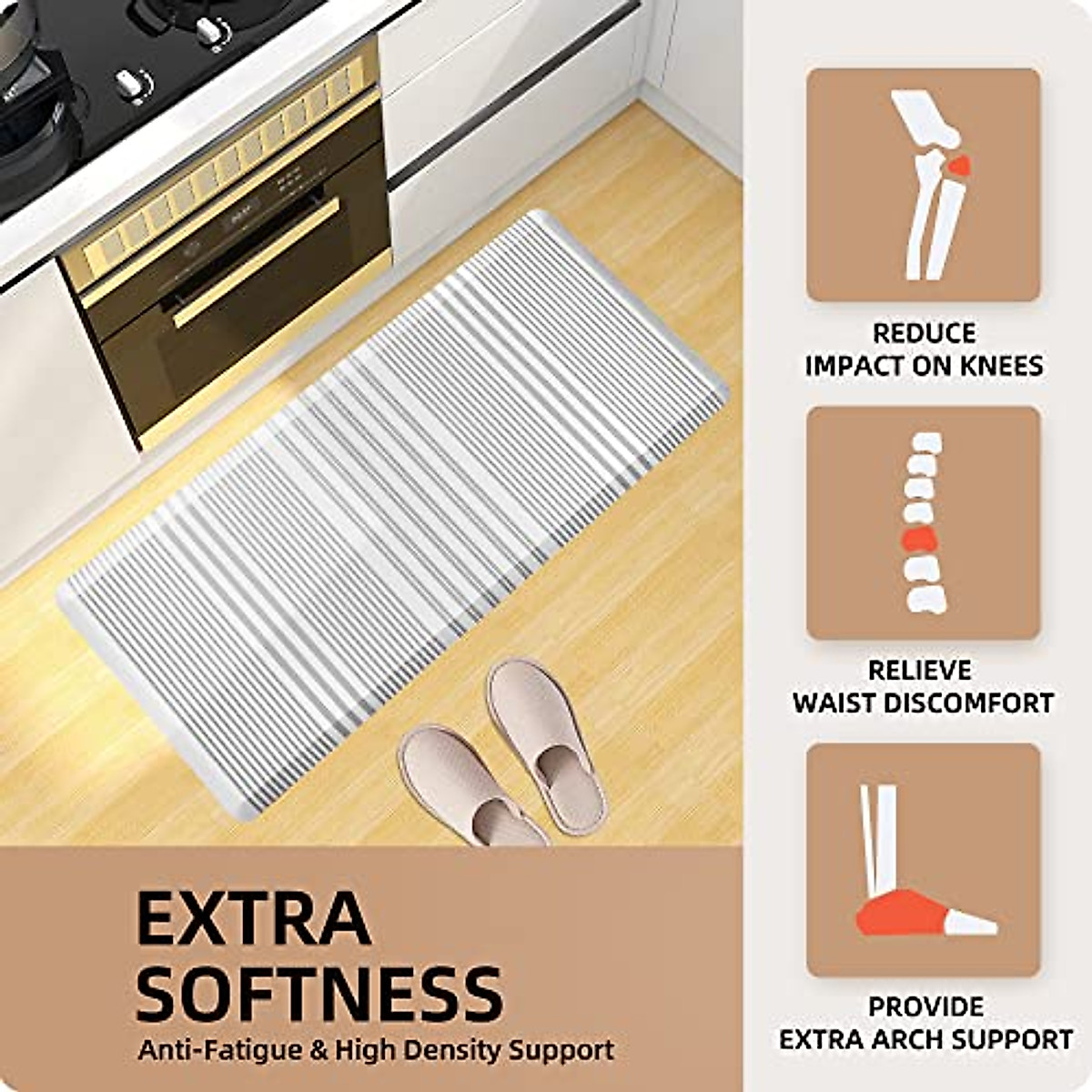 KOKHUB Kitchen Mat and Kitchen Rugs 2 PCS, Cushioned 1/2 Inch Thick Anti Fatigue Waterproof Mat, Comfort Standing Desk Mat, Kitchen Floor Mat with Non-Skid & Washable for Home, Office, Sink - Grey
