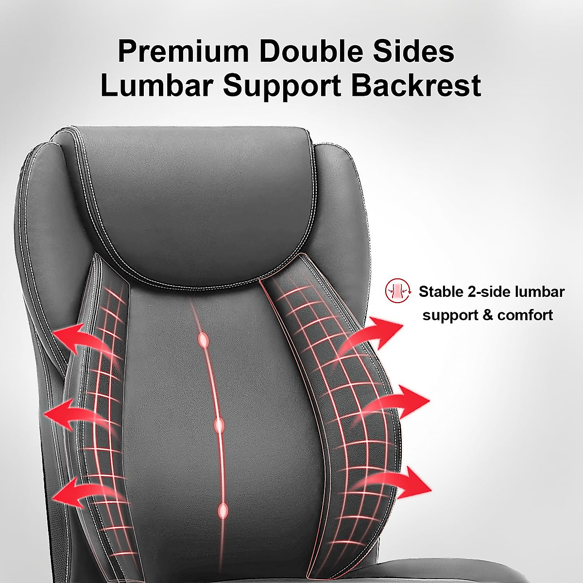 400lbs Big and Tall Office Chair, Ergonomic Home Computer Desk Leather Chair with Padded Flip-up Arms, Adjustable Tilt Lock, Double Lumbar Support, Swivel Chair for Adult Working&Study(Gray)