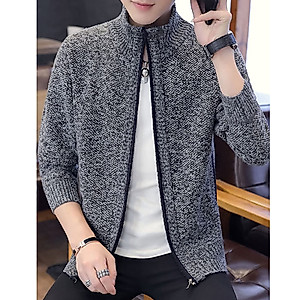 Maiyifu-GJ Men's Full Zip Cardigan Sweater Soft Slim Fit Sweaters with Pockets Stand Collar Lightweight Warm Coat (Dark Grey,Large)