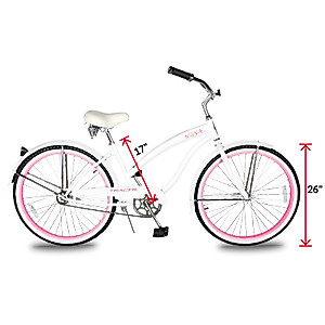 Tracer Nova Beach Cruiser Bike for Women,26 Inch Wheels,Hi Ten Steel Frame,1 Speed,Coaster Brake,Hybrid Bike for Adults,Complete Cruiser Bikes,White