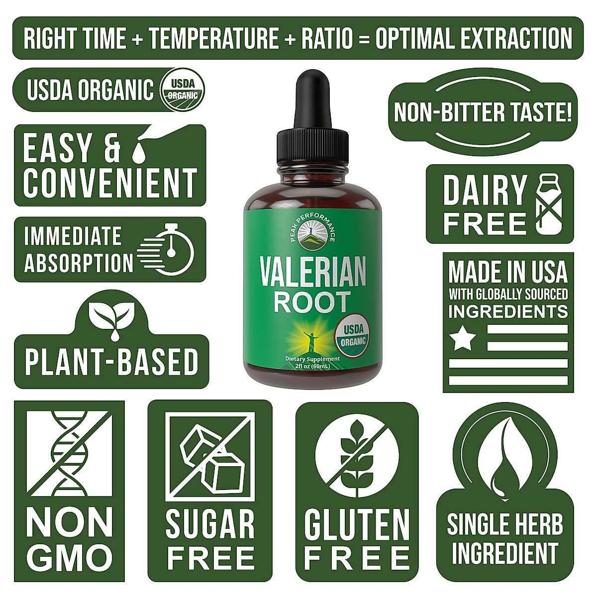 USDA Organic Valerian Root Liquid Drops Supplement. Vegan Extract Tincture for Relaxation, Sleep, Calm. Great Alternative to Valerian Capsules. Zero Sugar, Gluten Free Supplements for Women and Men