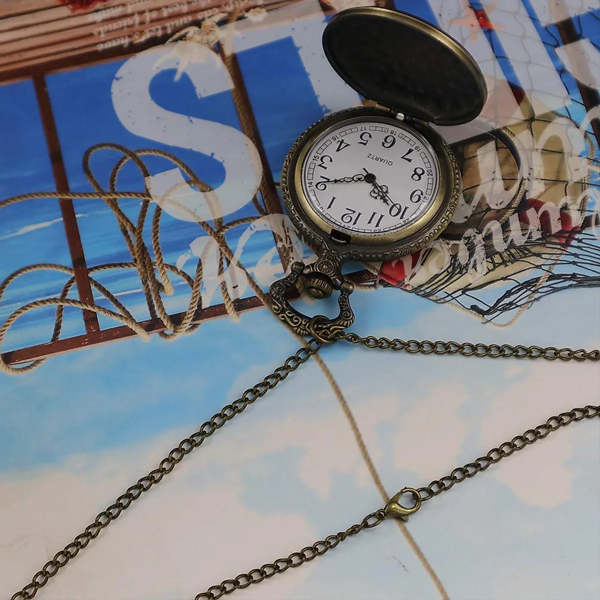 VIGOROSO Vintage Retro Pocket Watch UNITED STATES AIR FORCE Style Bronze Steampunk Chain in Box