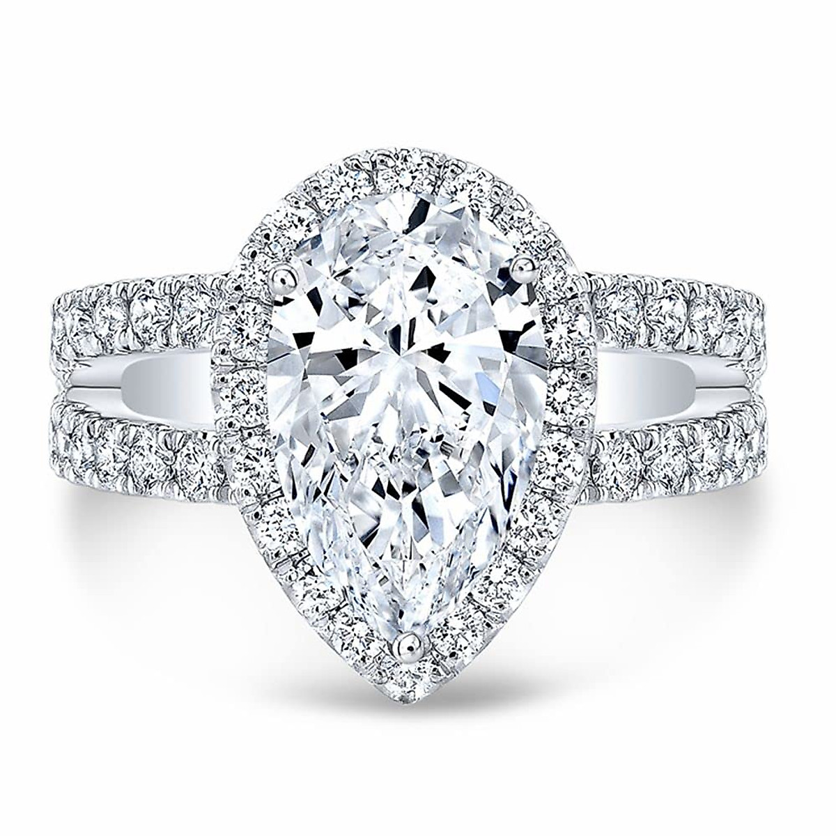 Blocaci Pear Shaped Engagement Rings for Women Platinum Plated Silver 1 Carat Center Moissanite Teardrop Women's Engagement Rings Wessing Anniversary Rings with Text Engraving（size 7