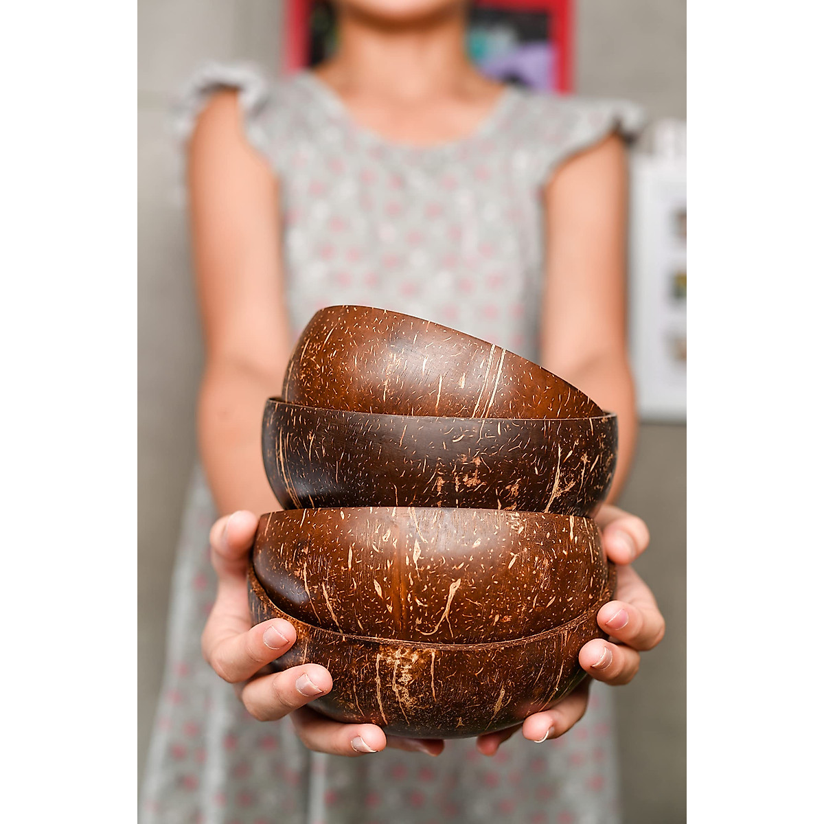 Natural Craft Coconut Bowls and Spoons set (Set of 4)