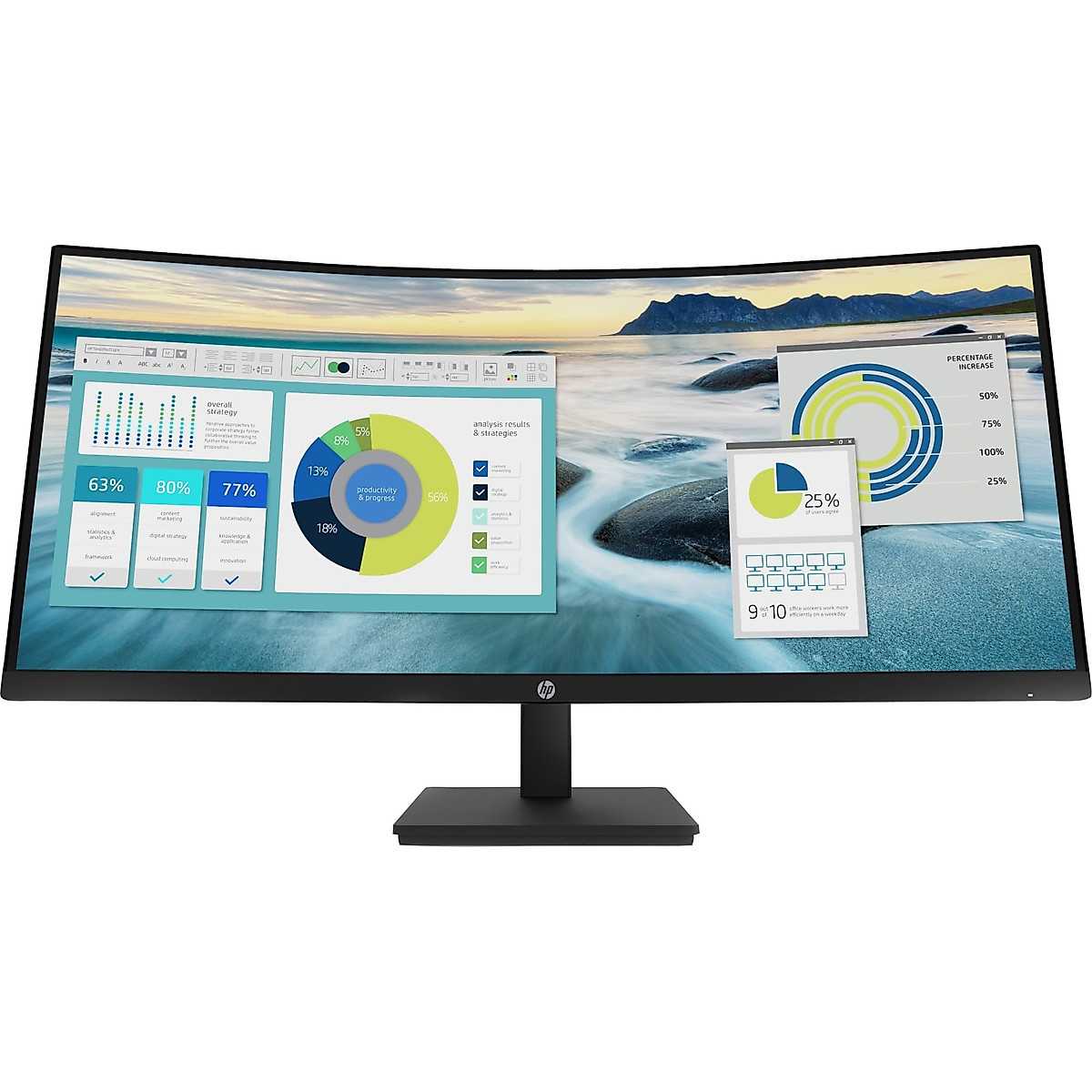 HP P34HC G4 34" WQHD Curved Screen Edge LED LCD Monitor - Vertical Alignment - 3440 x 1440 - 250 Nit - 100 Hz RR - HDMI - Display Port - Black