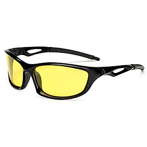 Long Keeper Night Vsion Sunglasses for Cycling Running Fishing Driving Men and Women Yellow Lens(Black, Yellow)