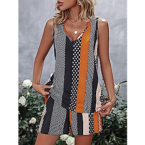 WDIRARA Women's Casual Camisole Two-Piece Outfits Summer Sleeveless V Neck Polka Dot Print Tank Top & Shorts Multicolor XL