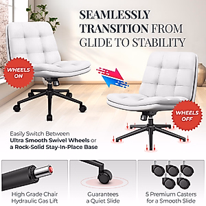 Criss Cross Desk Chair for Cross Legged Sitting, Easy to Assemble White Criss Cross Chair with Wheels - Premium Detachable Wheel and Swivel Design, Cozy Ergonomic Office Chair with Wide Comfy Seating
