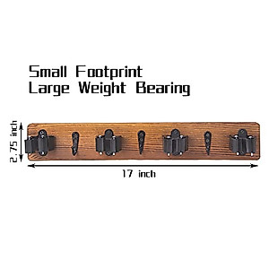 Mop and Broom Holder Wall Mount Solid Wood Broom Rack Wall Mount 4 Positions 3 Hooks for Home, Kitchen, Garden, Tools, Garage Organizing, Cleaning Supplies Organizer Indoor Outdoor