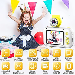 Kid Camera,ARNSSIEN Camera for Kid,2.4in IPS Screen Digital Camera,180°Flip Len Student Camera,Children Selfie Camera with Playback Game,Christmas/Birthday Gift for 4 5 6 7 8 9 10 11 Year Old Girl Boy