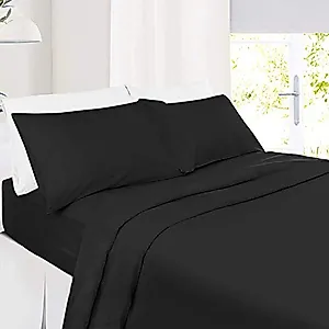 4-Piece BedSheets Set-800 Thread Count-100% Cotton Bedding Set for Queen Size Bed-Long Staple Cotton Soft Sateen Weave, Fits Upto 15'' Deep Pockets Fitted Sheet-Black