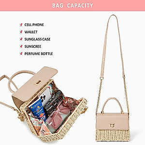 Like Dreams Women Hand-woven Straw Crossbody Faux Croc Vegan Leather Upper Floral Inner Summer Crossbody (Taupe)