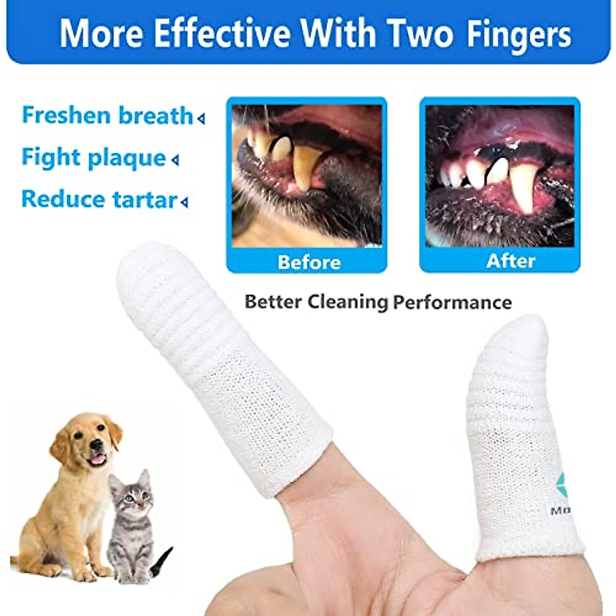 MoiiLavin Pet Toothbrush for Small to Large Dogs Cats,Soft High Grade Finger Toothbrush,Teeth Oral Cleaning,Dental Care, 1 Set for Two Fingers White (6)