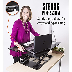 Stand Steady X-Elite Pro XL, Ergonomic Adjustable Height Standing Desk Converter, Extra Large Sit to Stand Laptop Desk Riser, Easily Fits 2 Computer Monitors (Black, 36 x 16)